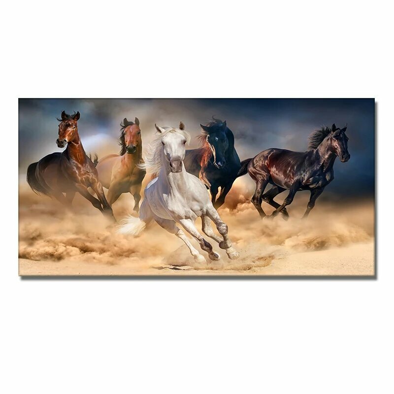 Картина "Семь бегущих белых лошадей", YWDECOR, печать на холсте SY 18301, 20x40 cm Unframed