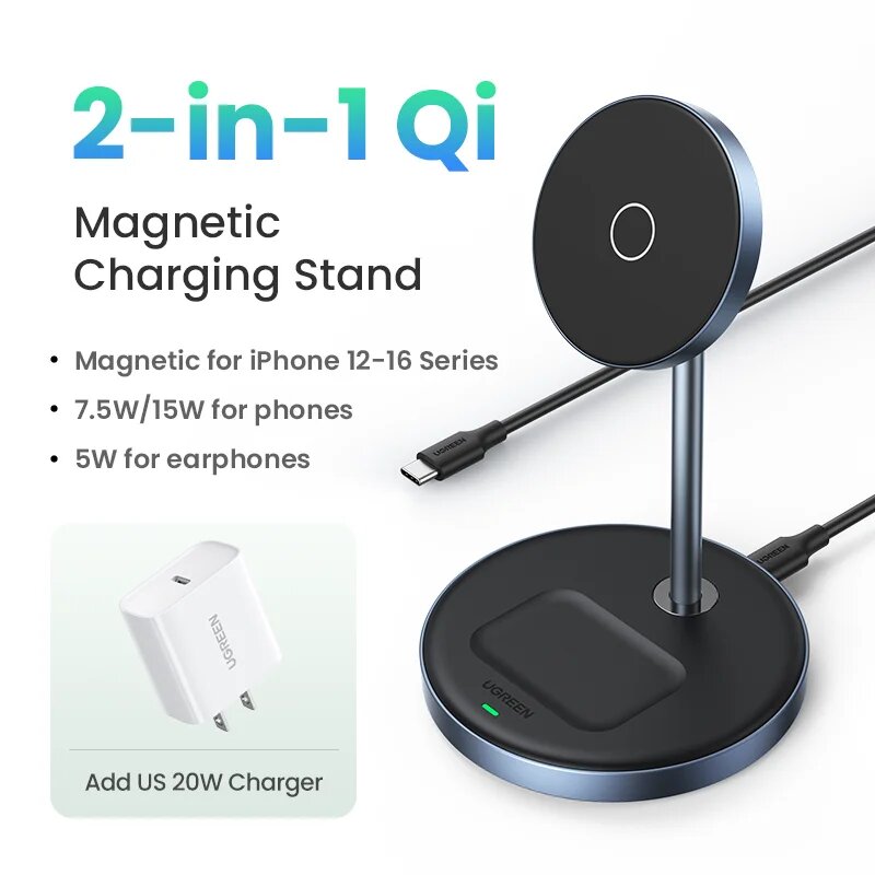 UGREEN 2-в-1 Магнитная зарядка для iPhone/AirPods, Add US Charger
