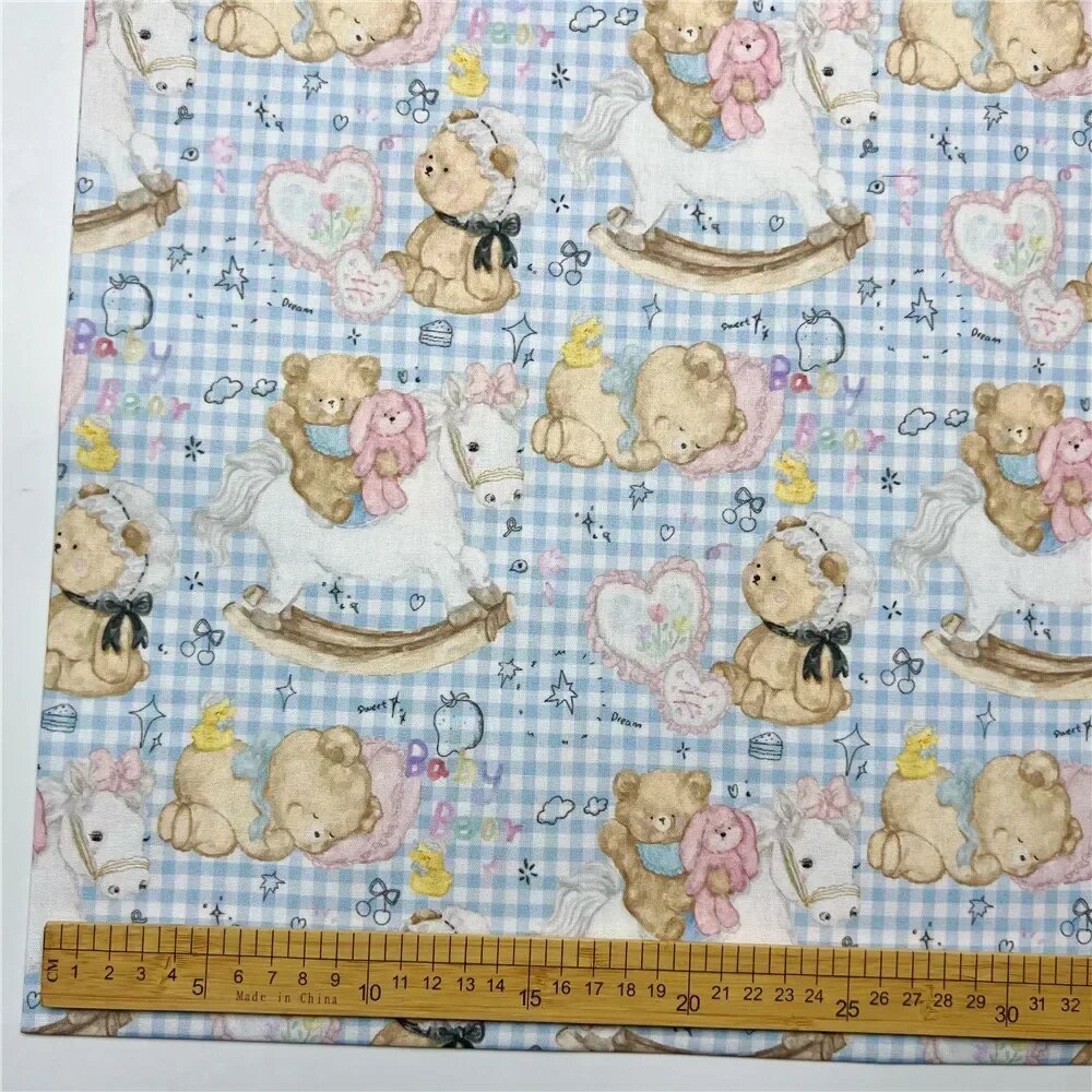 Хлопковая ткань с мишками на лошадках, 30x35 см, цвет 1258