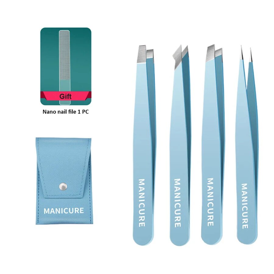 Пинцеты для маникюра 4шт, Sky blue, Gift