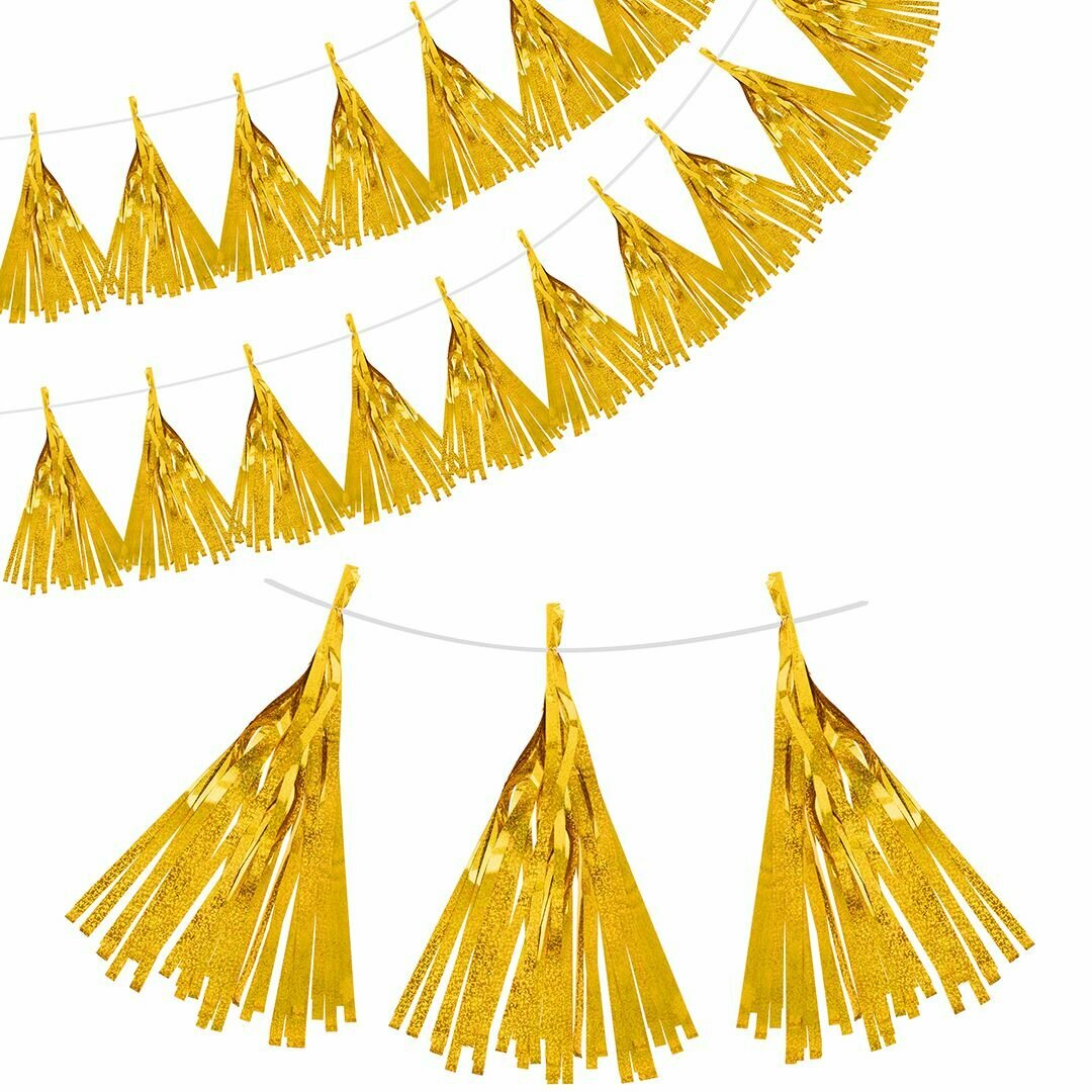 Гирлянда-дождик, Волна веселья Тассел, цвет золото Голография, 35х12 см, 12 листов