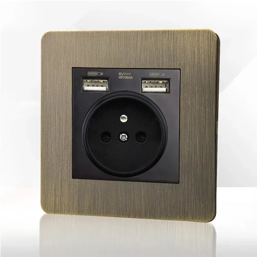 Бронзовая розетка с USB Depo Guye, FR 2USB socket