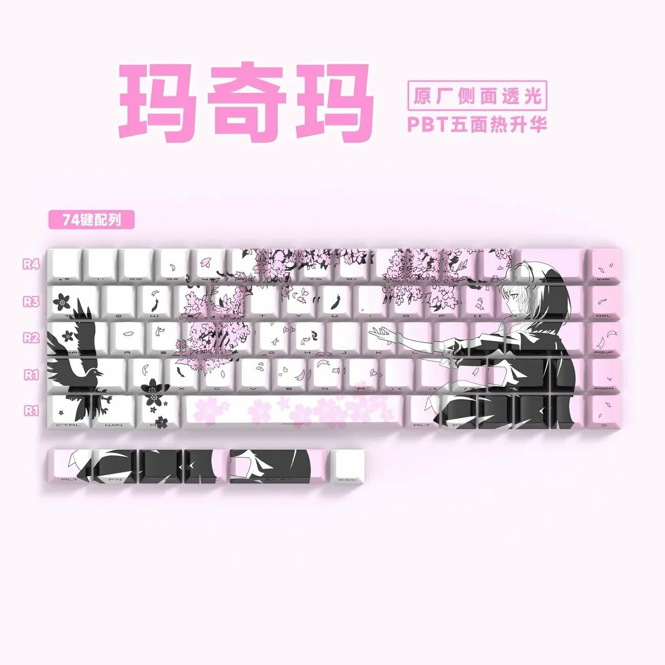 Keycaps AEVYVKV Raven Sakura, PBT, Cherry Profile, Цвет: B for 60 68