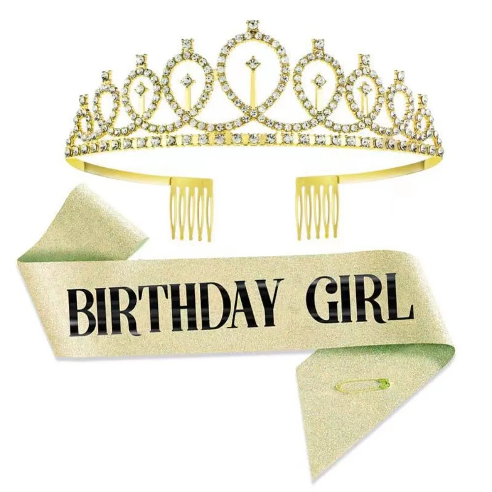 Корона и лента "Birthday Girl", зеленый, Gold-girl