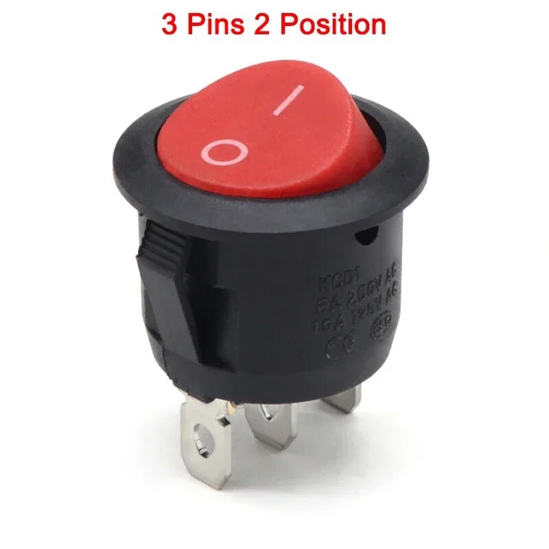 Круглый переключатель 3 Pins 2 Position Red NO light 6A/250V