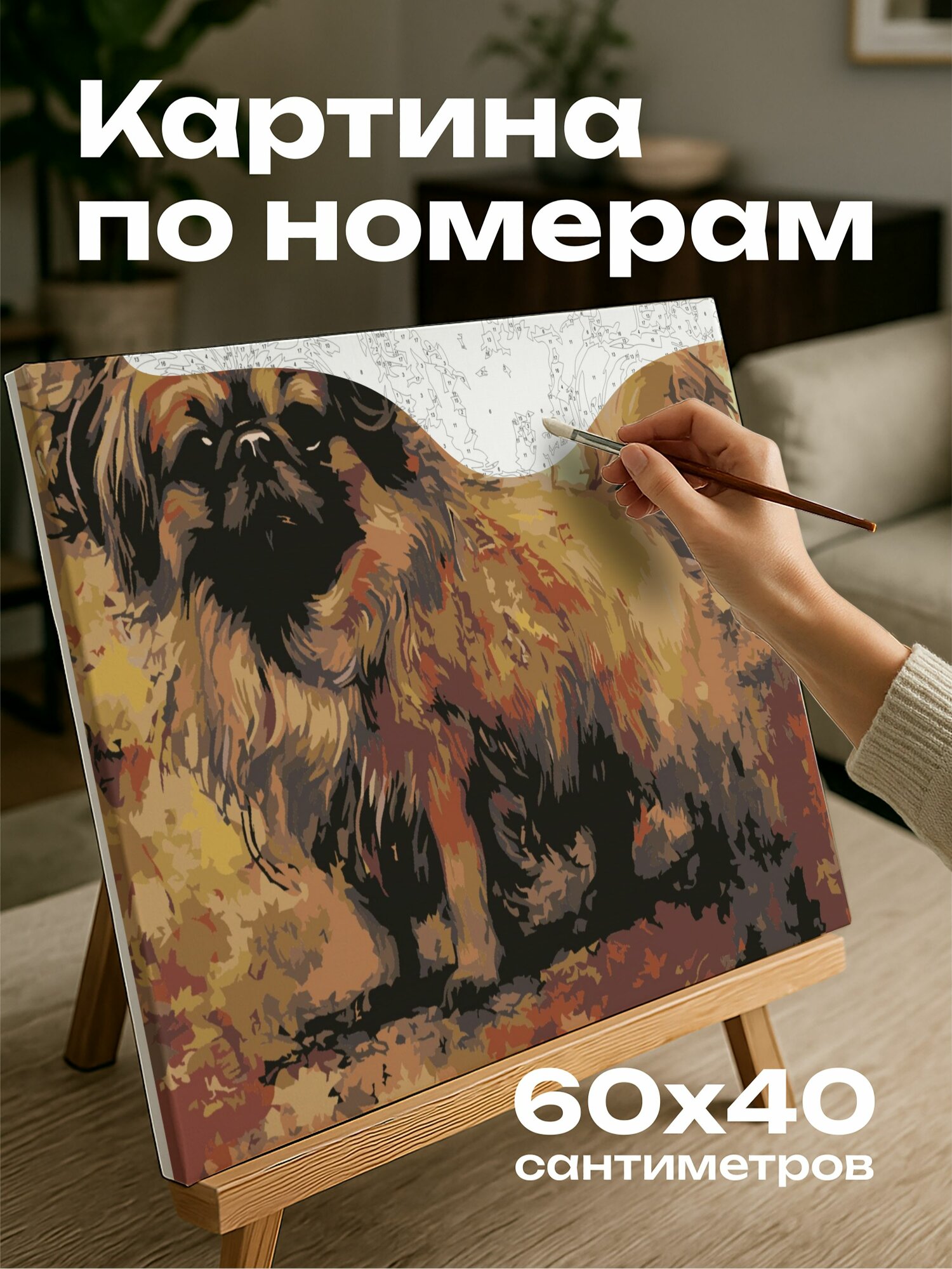 Картина по номерам 60x40 см, Пекинес, верность, преданность, традиционные элементы, современные элементы, цвета