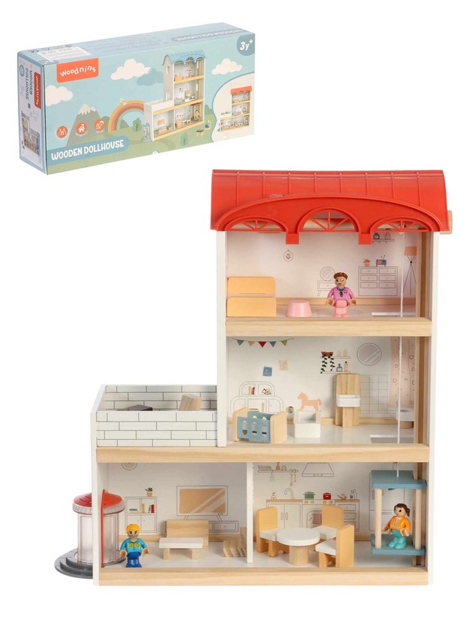 Кукольный домик ЛАС играс, с мебелью, дерево, разноцветный, 56 см