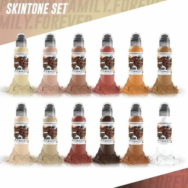 Набор тату красок World Famous 12 Color Skintone Set (12 шт по 30 мл)