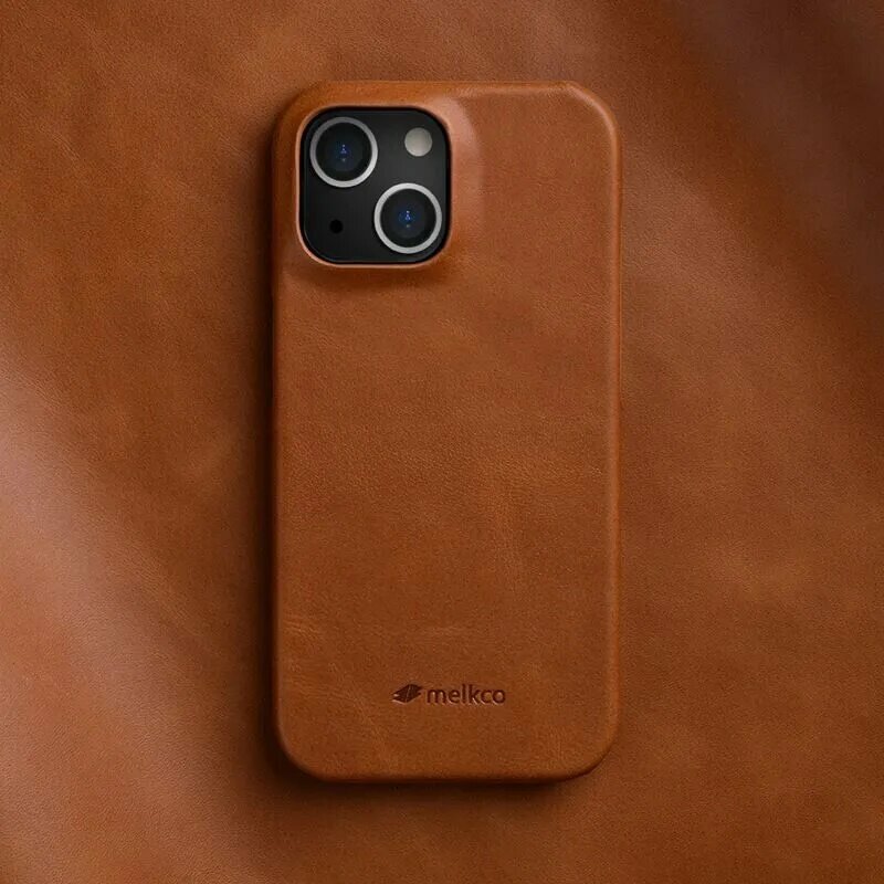 Melkco Кожаный чехол для телефона для iPhone 14 Pro Max, роскошный глянцевый чехол из натуральной яловой кожи Масляный воск, коричневый