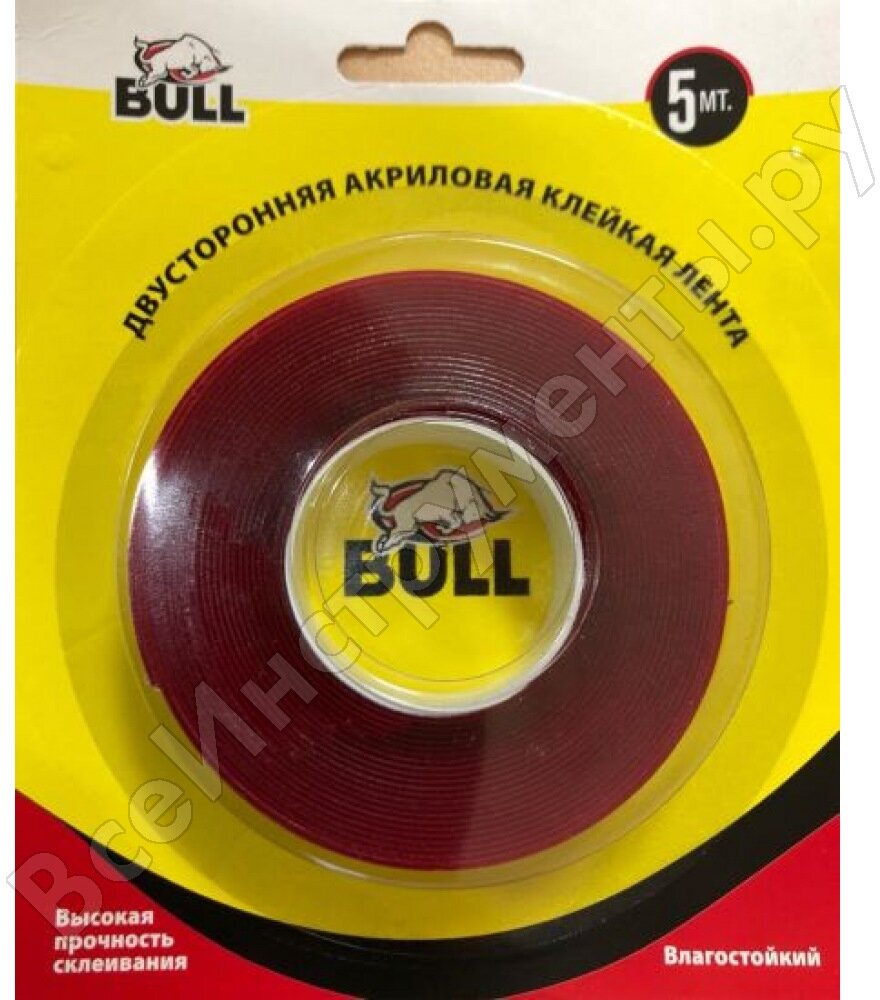 Акриловая двухсторонняя клейкая лента Bull 20мм х 5м прозрачный BAT2005