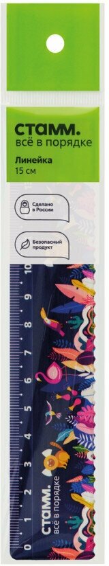 Линейка 15см СТАММ "Тропики", пластиковая, с волнистым краем, европодвес, 351455