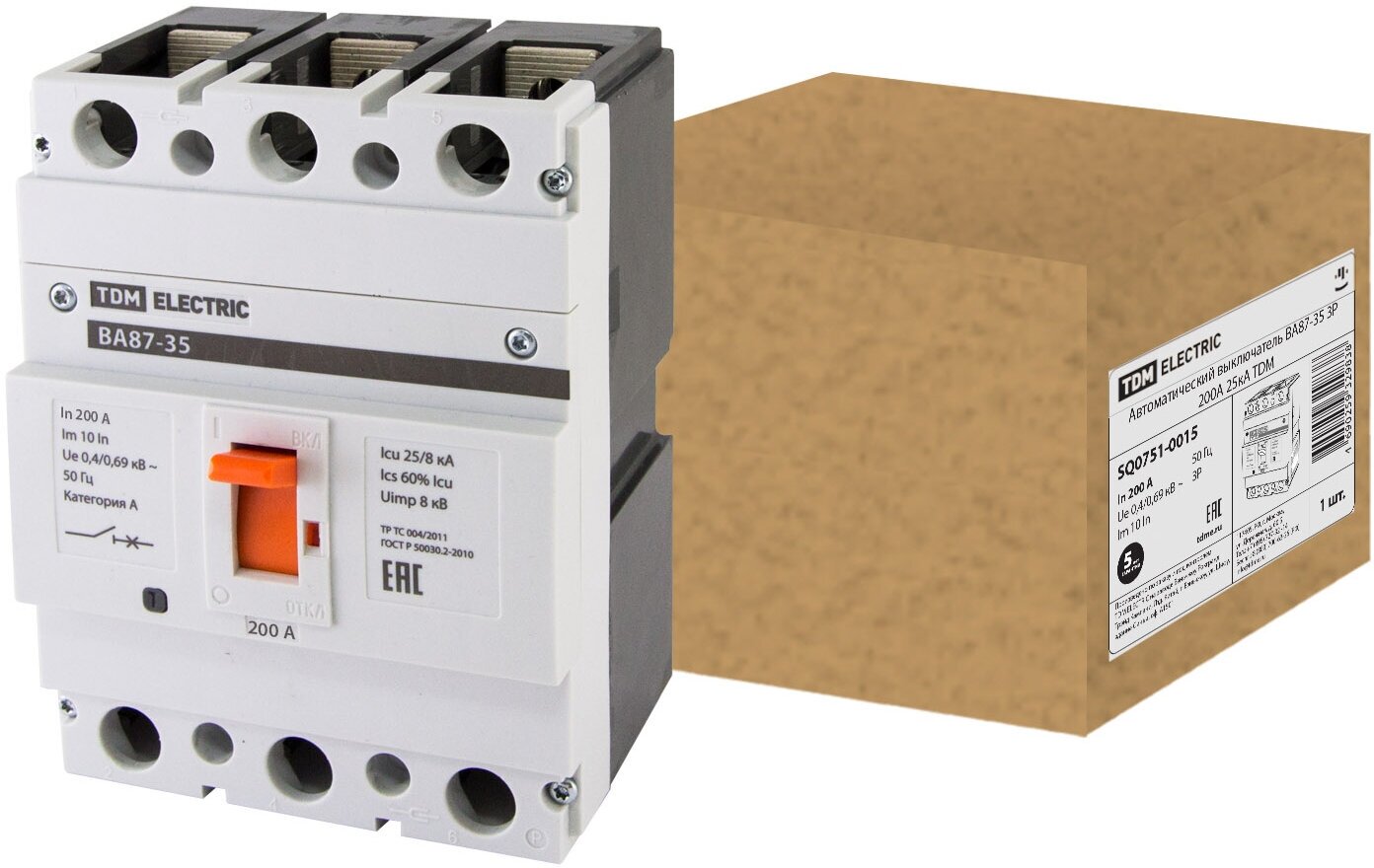 Автоматический выключатель ВА87-35 3Р 200А 25кА, TDM SQ0751-0015 (1 шт.)