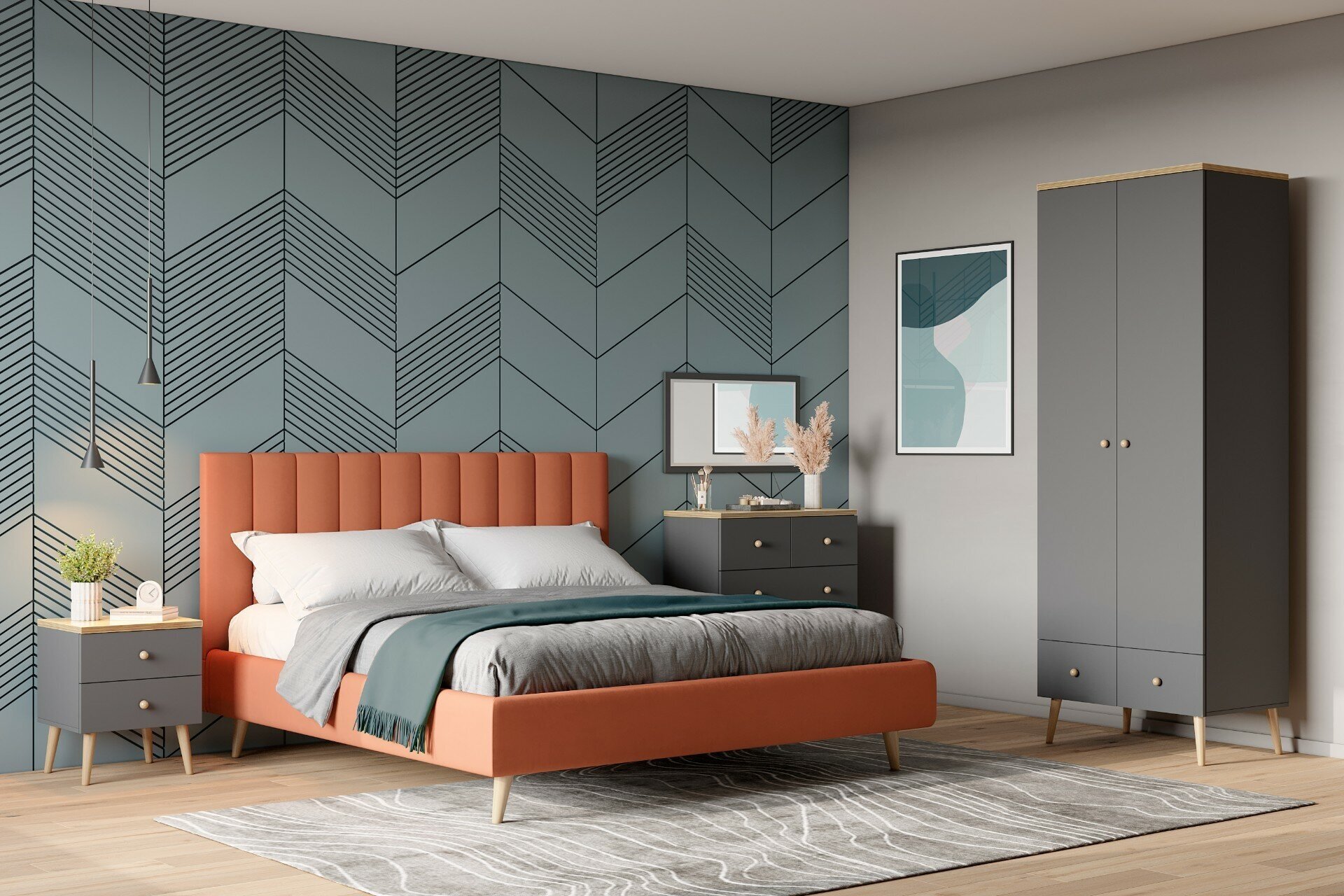 Спальня, комплект мебели Эйлин, Легкомаркет, композиция M, цвет графит