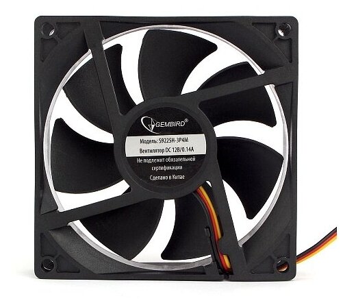 Вентилятор Gembird, 92x92x25, гидродинамический, тихий, 3 pin/4pin Molex, провод 30 см