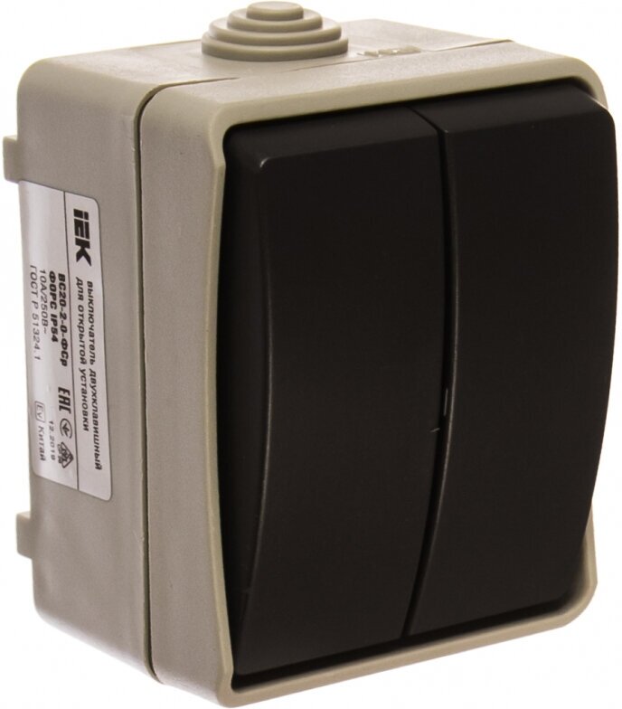 IEK FORS ВС20-2-0-ФСр Выключатель 2кл для открытой установки IP54 EVS20-K03-10-54-DC