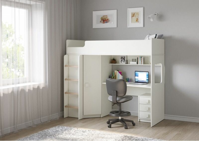 Кровать чердак Легенда B605.41 с тумбой белый размер матраса 190х75 см