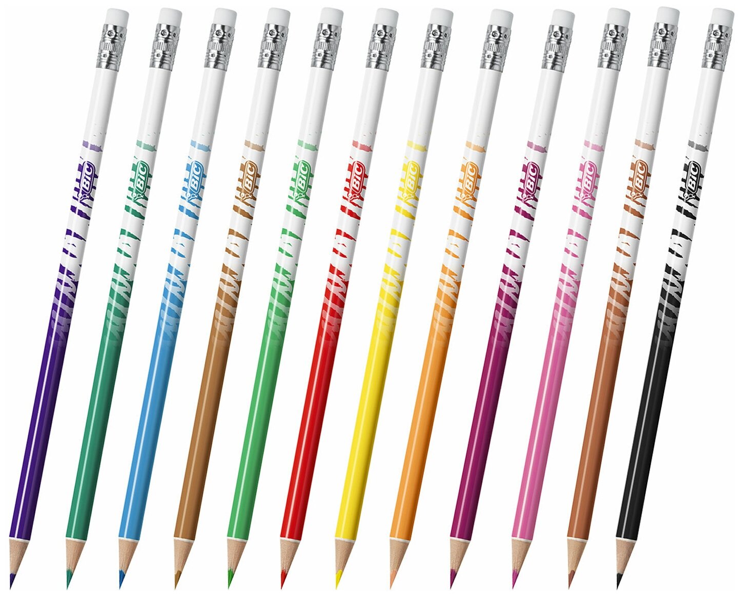 Упаковка 4 шт. Карандаши цветные стираемые с ластиком BIC "Kids Evolution Illusion", 12 цветов, круглые, 987868