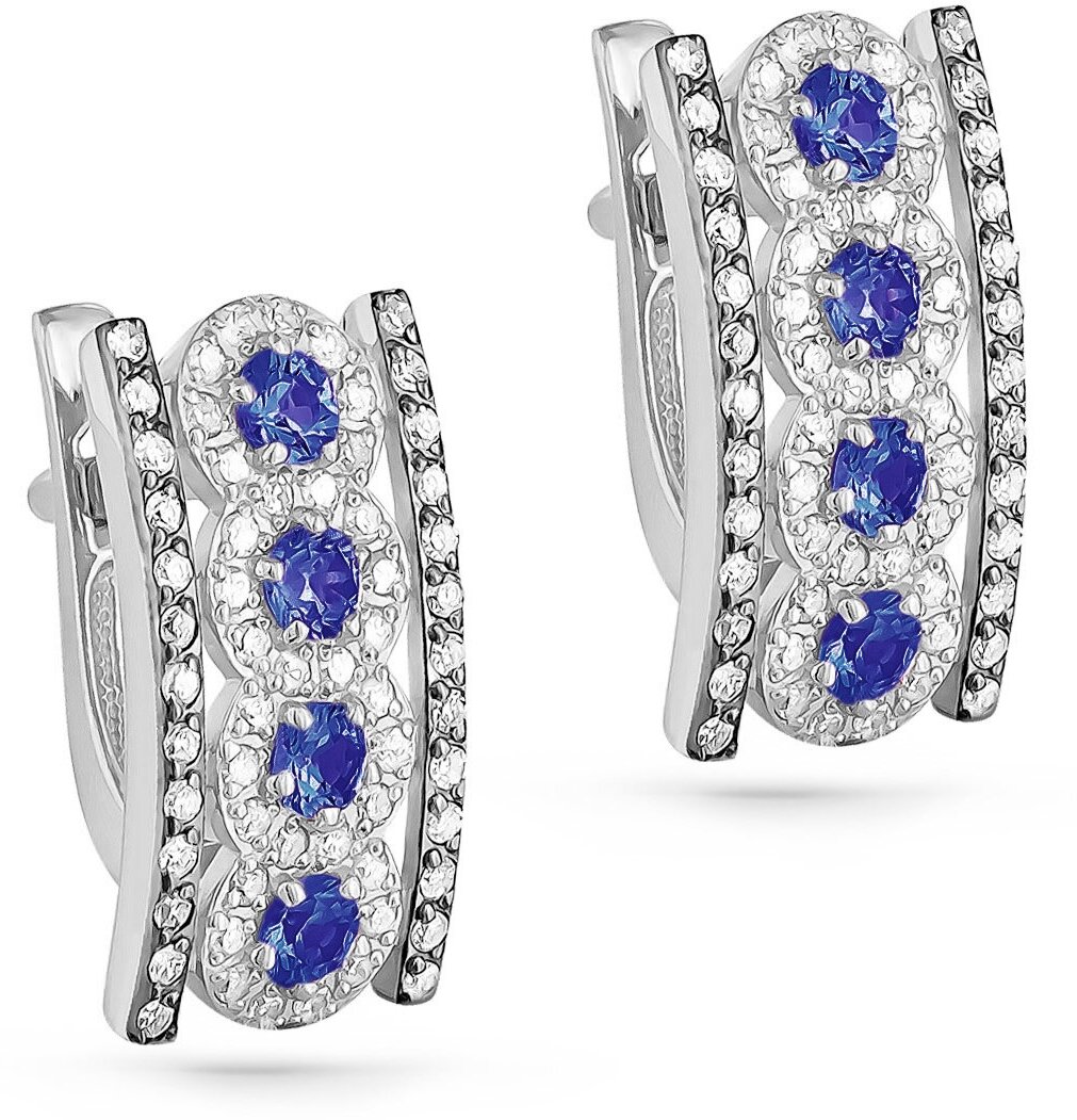 Серьги JEWELIN, белое золото, 585 проба, сапфир, бриллиант