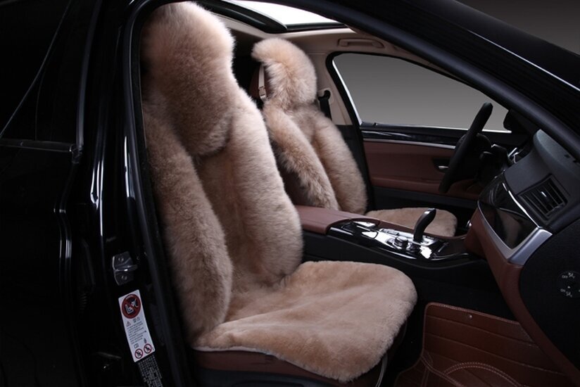 Меховая накидка на сидение из австралийской овчины, комбинированный ворс (натуральный мех), цельные шкуры, темно-бежевый