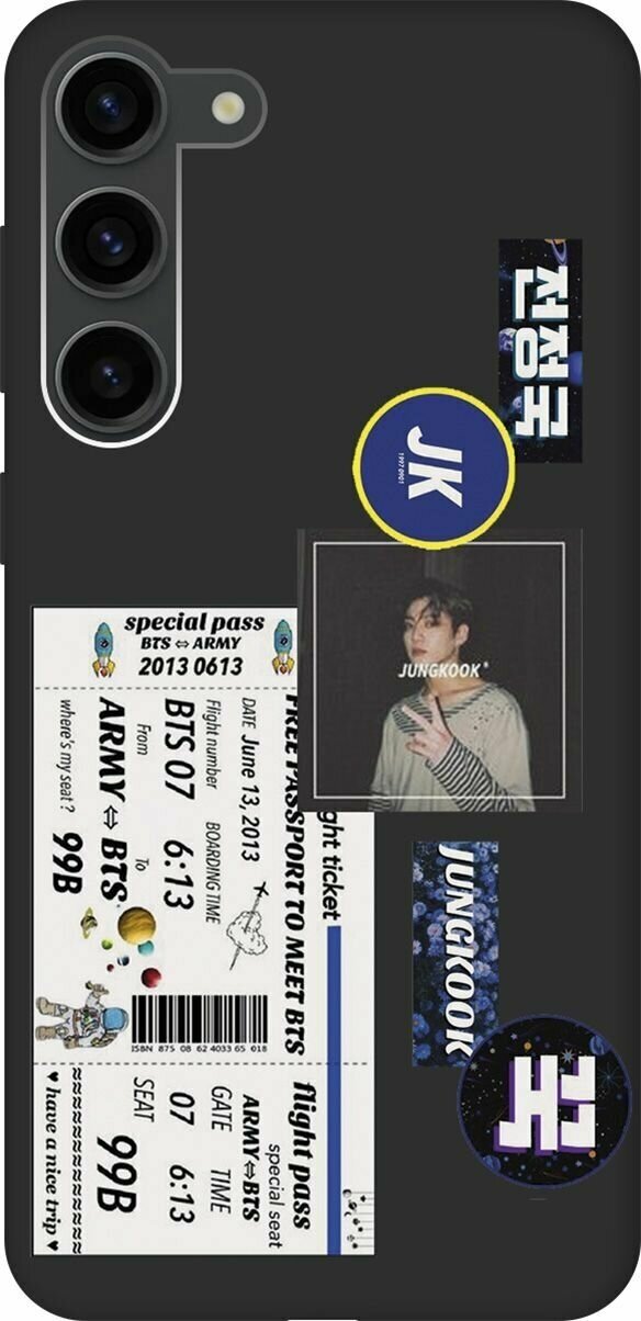 Матовый чехол BTS Stickers для Samsung Galaxy S23+ / Самсунг С23 Плюс с 3D эффектом черный