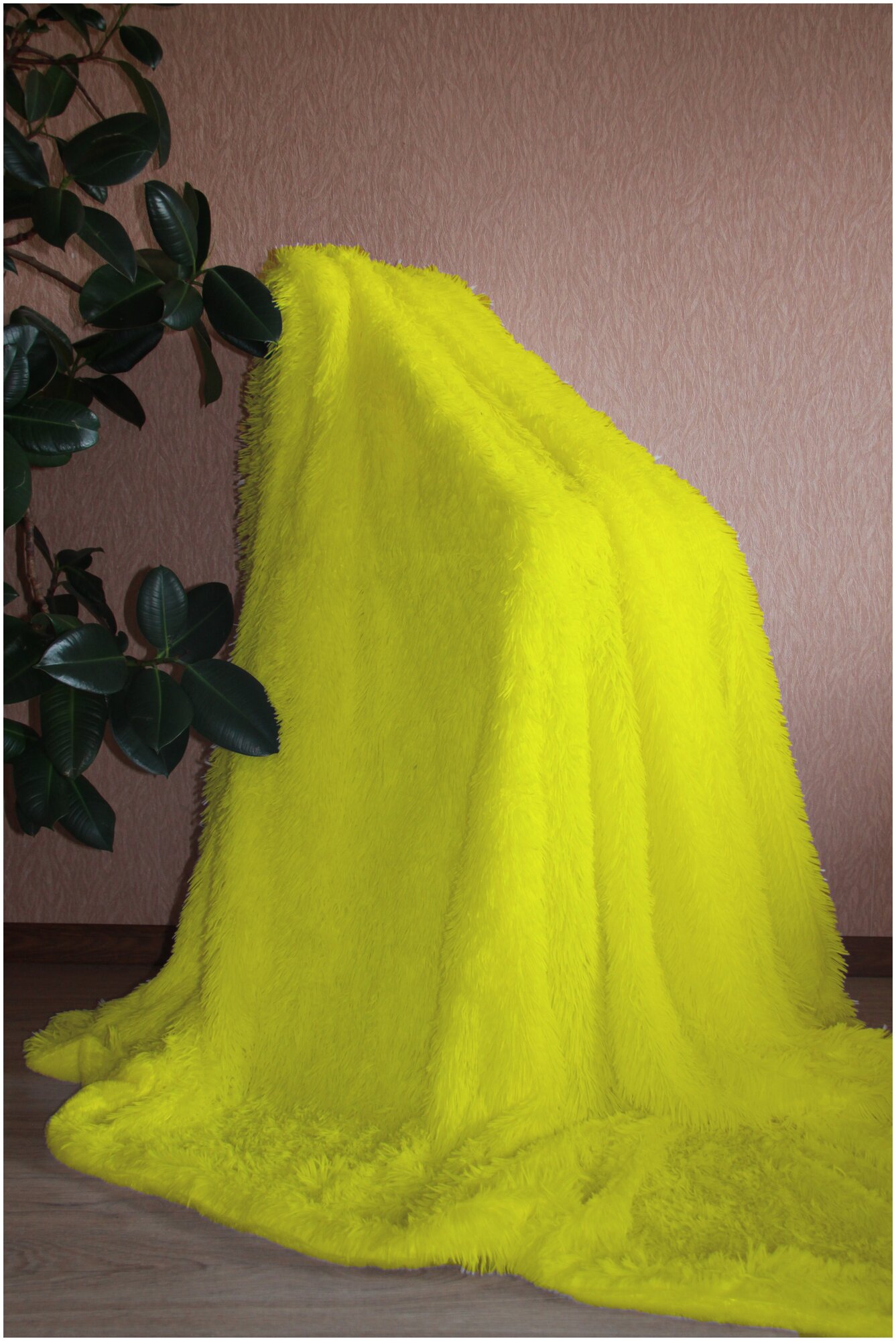 Плед меховой 200х220, плед травка желтый, 2-спальный евро, покрывало, плед на кровать диван теплый мягкий пушистый