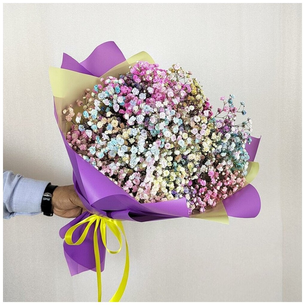 Букет Well Flowers "Радужная Гипсофила", круглый, 9 цветов свежий букет цветов