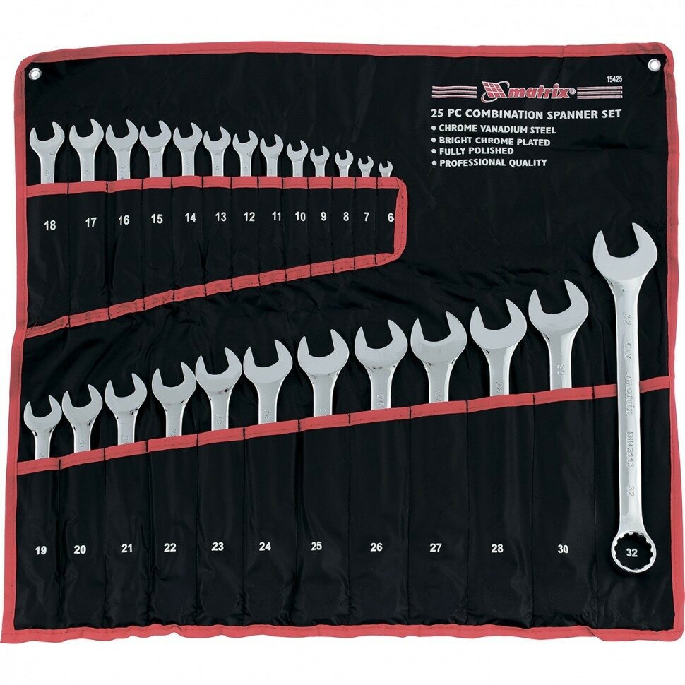 Набор ключей комбинированных, 6 - 32 мм, 25шт, CrV, полированный хром// MATRIX