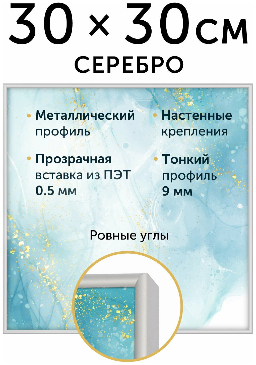 Металлическая рамка 30х30 см, Нельсон; цвет серебристый матовый