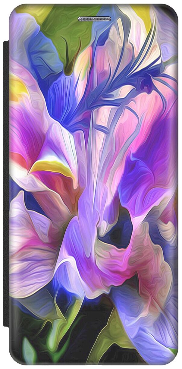 Чехол-книжка на Xiaomi Redmi Note 12 Pro, Note 12 Pro+, Note 12 Explorer Edition c принтом "Цветочная абстракция" черный