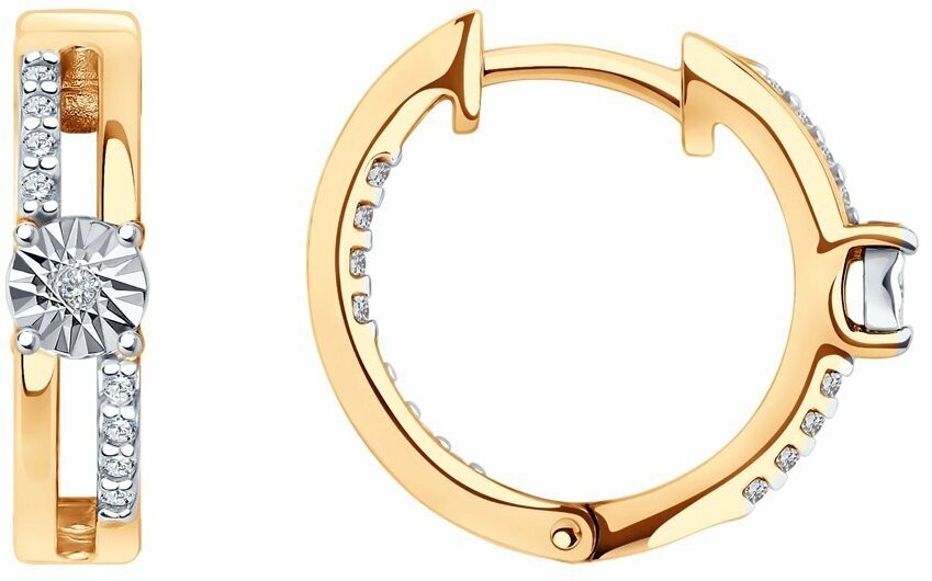 Серьги конго, серебро, 925 проба, золочение, бриллиант