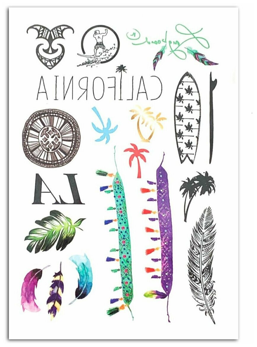 Набор ярких временных переводных татуировок Bag&You, 21x15 см