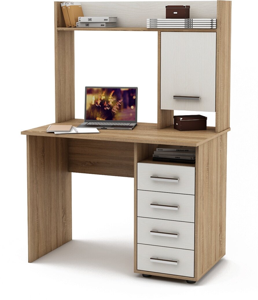 Стол письменный, стол компьютерный Остин (Ливерпуль) 11 дуб сонома/белое дерево