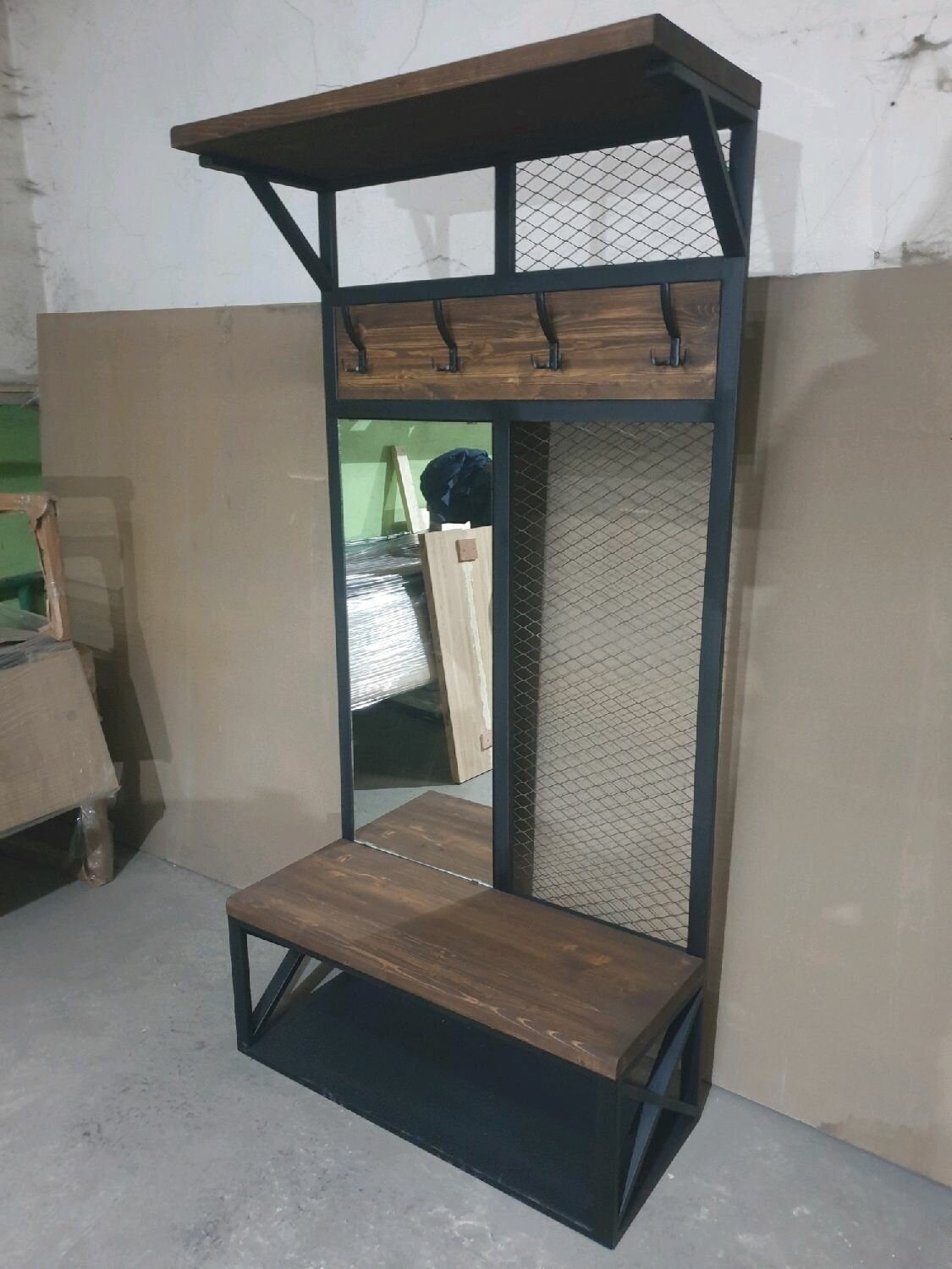 Вешалка "EasyLOFT" в стиле лофт, для одежды, с зеркалом, 90х40х200 см. — фото 1