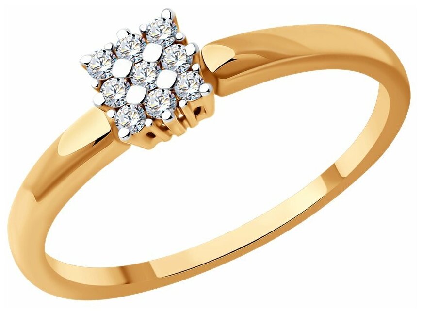 Кольцо обручальное, красное золото, 585 проба, бриллиант