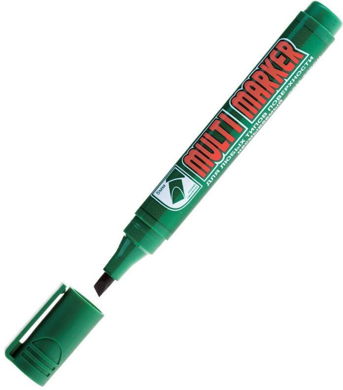 Маркер перманентный Crown "Multi Marker Chisel" зеленый, скошенный, 5мм, 207892