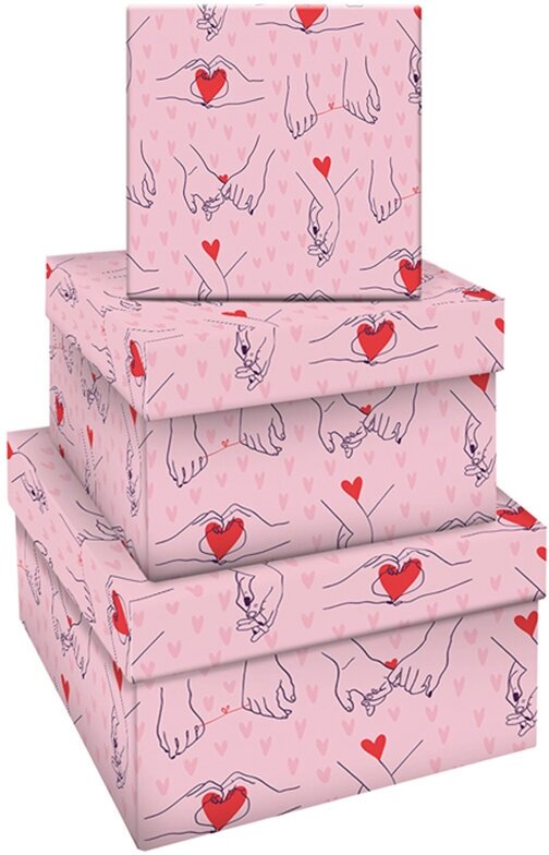 Набор квадратных коробок 3в1, MESHU "Falling in love", (19,5*19,5*11-15,5*15,5*9см)