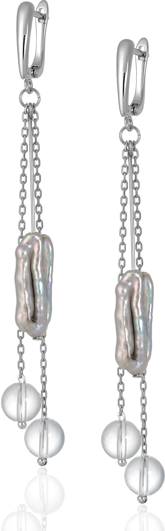 Серьги с подвесками, жемчуг барочный, горный хрусталь