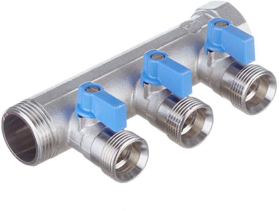 Коллектор Henco 1 ВР(г) х 3 выхода 3/4 НР(ш) ЕК х 1 НР(ш) с шаровыми кранами (VB060503-BLAUW)
