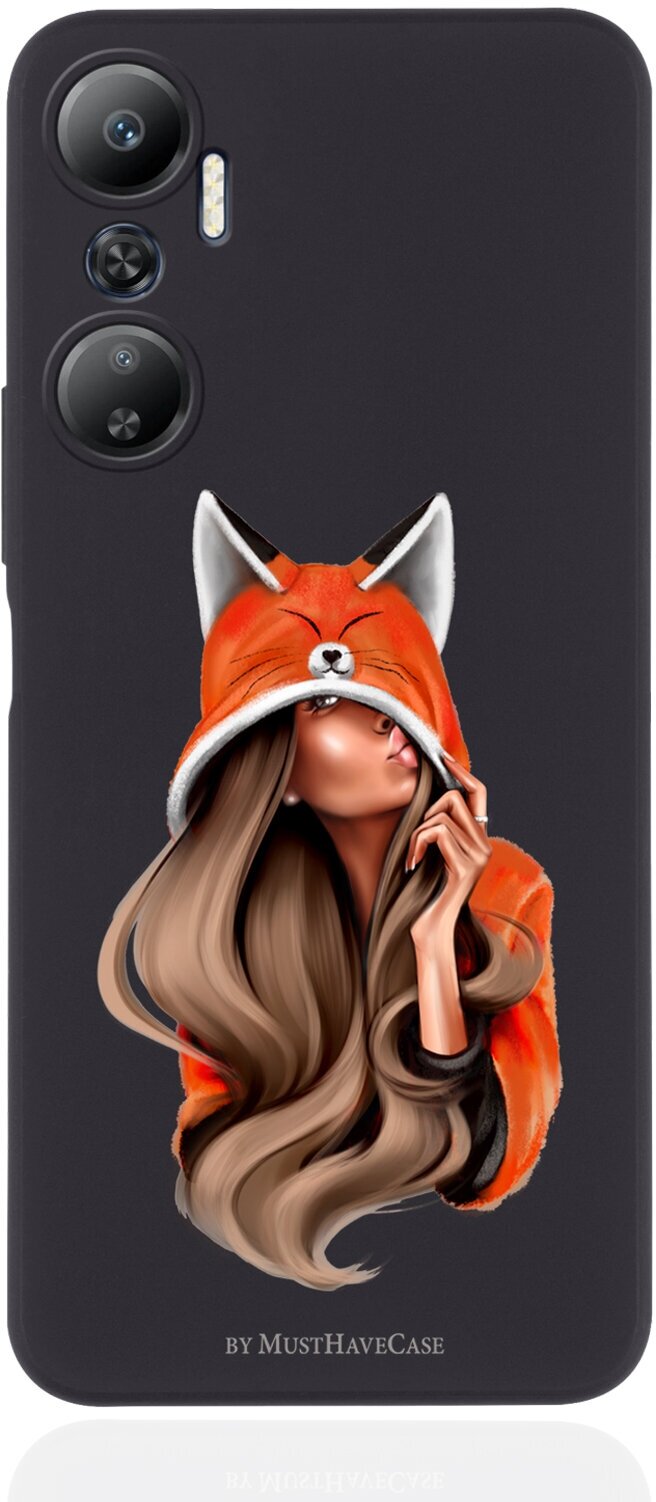 Черный силиконовый чехол MustHaveCase для Infinix HOT 20 Foxy Girl/ Лисичка