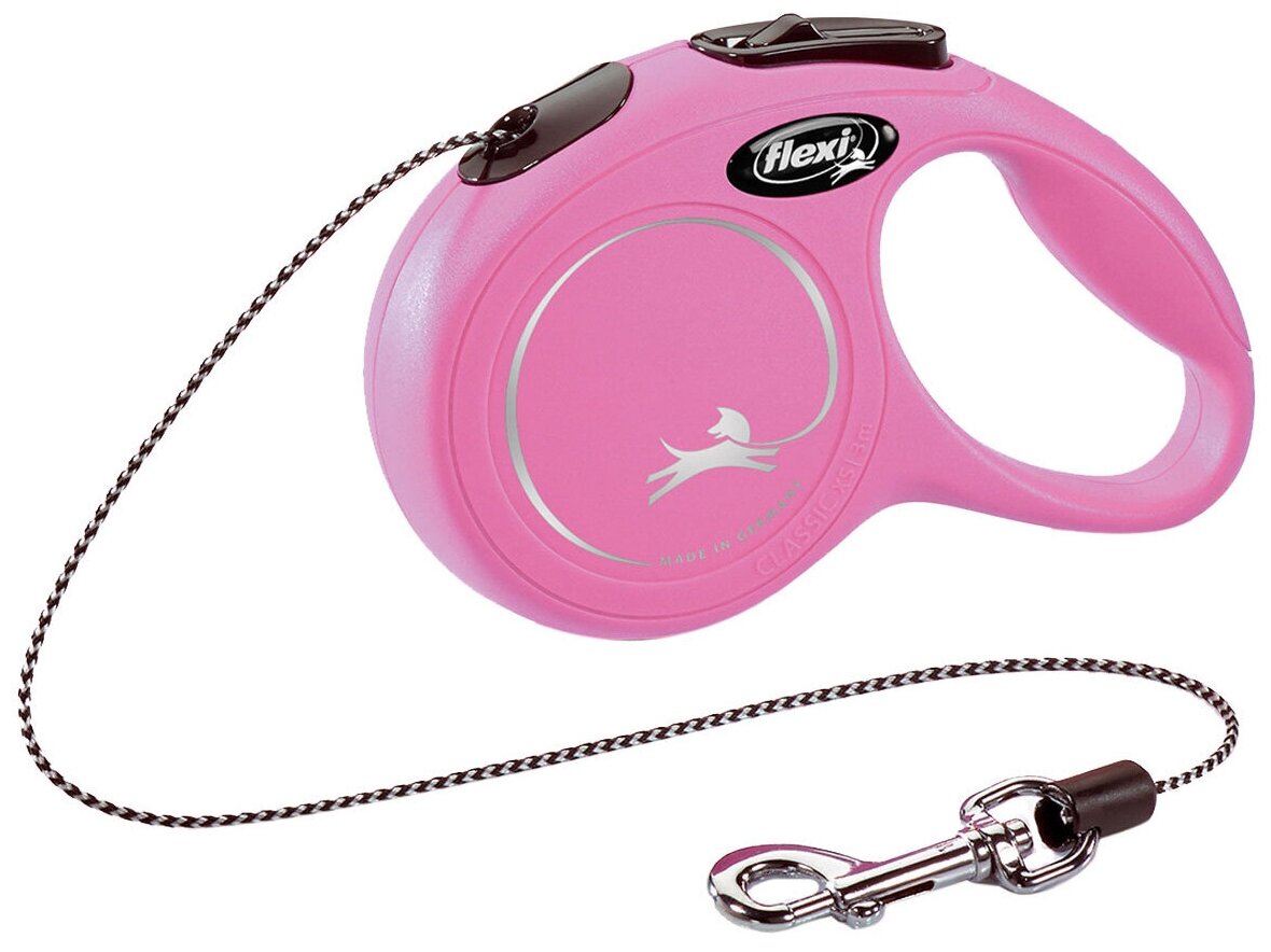 FLEXI NEW CLASSIC CORD тросовый поводок-рулетка для животных, 3 м, размер XS, розовый (1 шт)