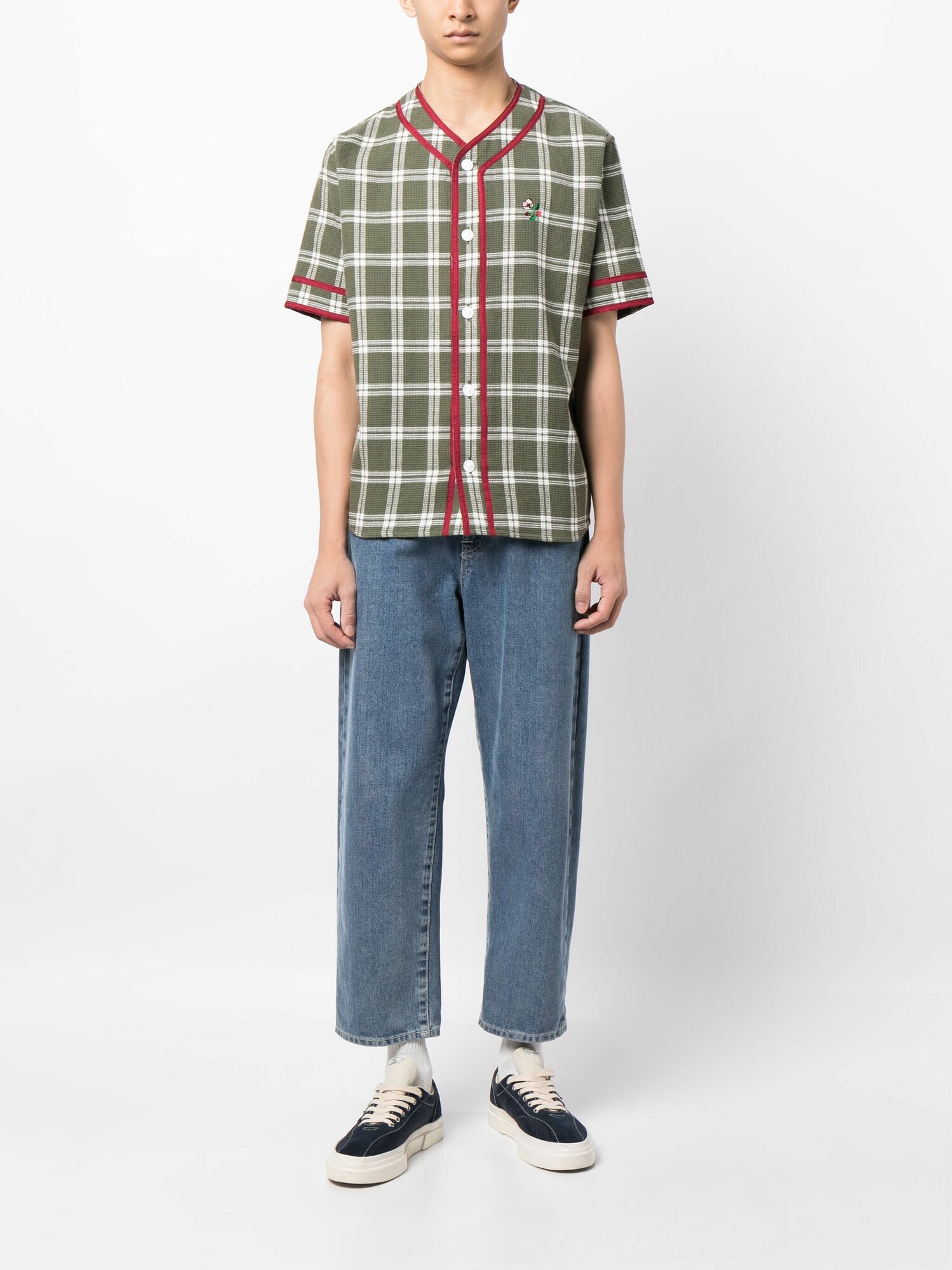Рубашка CLOT Check-pattern striped-edge shirt, размер M, зеленый, — фото 1