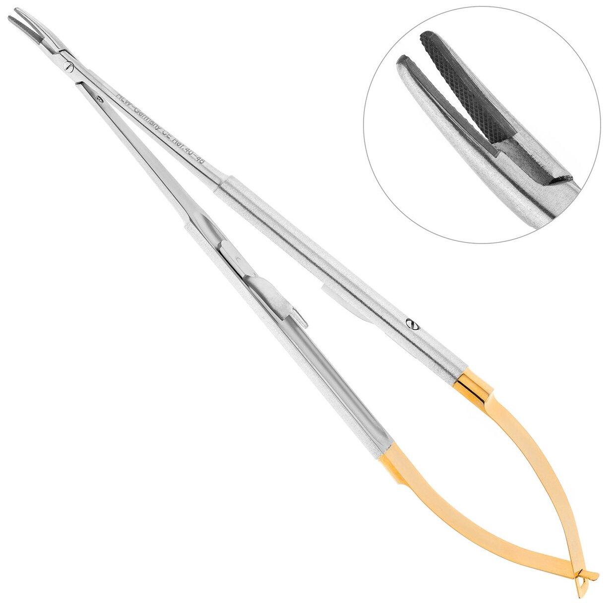 Иглодержатель хирургический изогнутый Micro-Nadelhalter TC, 18 см, 40-46*