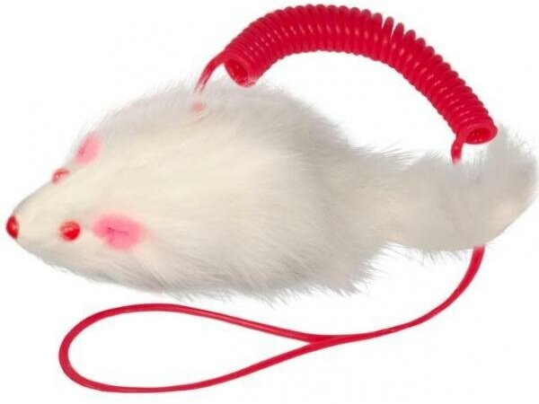 Triol Игрушка для кошек "Мышь на пружине", 7см, натуральный мех