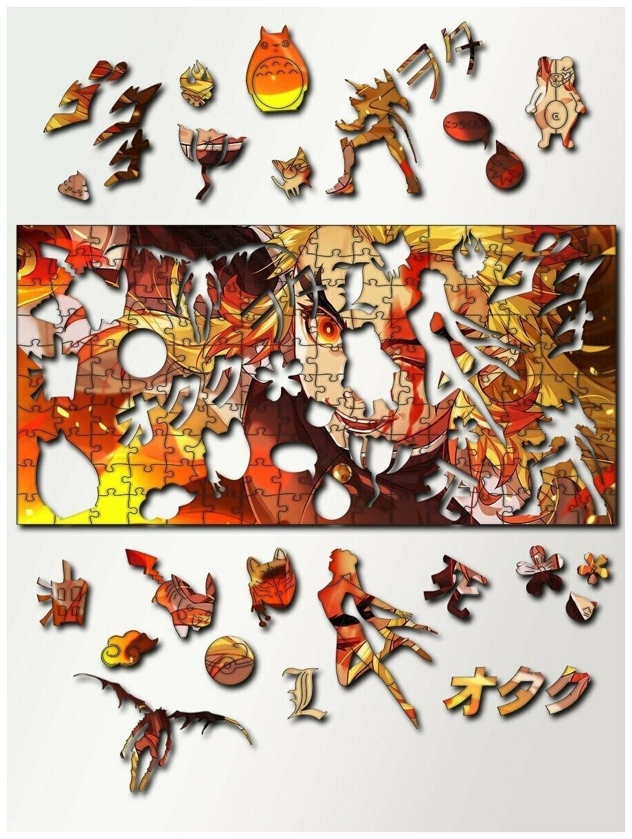 Пазл деревянный, головоломка, с фигурками, развивающий, большой из дерева 230 деталей 46х23 см Аниме Клинок Рассекающий Демонов - 26