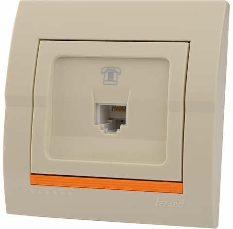 Розетка телефонная 1-м СП Deriy RJ11 16А IP20 евро стандарт крем. LEZARD 702-0303-137