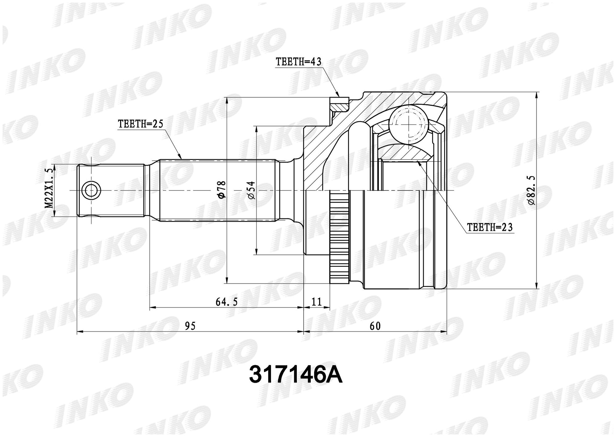 ШРУС внешний 25 23 ABS 43 перед INKO 317146A