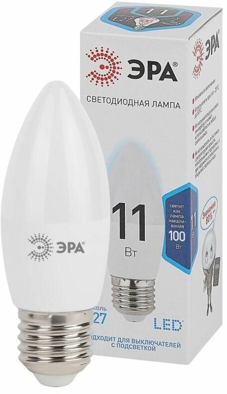 Лампа светодиодная B35-11w-840-E27 свеча 880лм ЭРА Б0032983