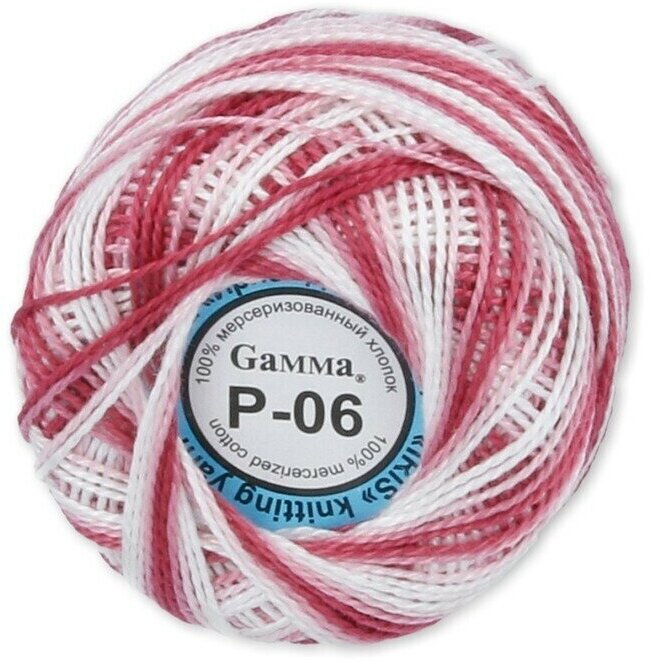 Пряжа для вязания Gamma Ирис 10 г меланж Р-06 бордовый-белый 10 гр/82 м 100% хлопок мерсеризованный