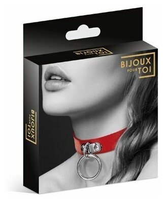 Красный узенький чокер с кольцом