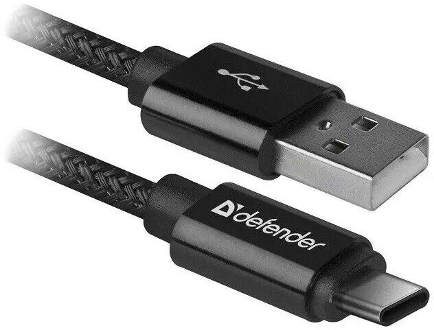Кабель для зарядки Type-C USB Defender USB09-03T PRO 1м 2.1A плетеный черный